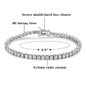 TIKJE 925 Sterling Silver 3mm Cubic Zirconia Classic Tennis Bracelet | White Gold Bracelets for Women | Size 6.5 Inch