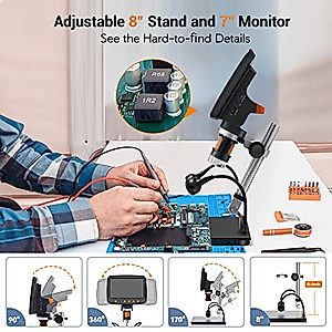 Leipan Digital Microscope with 7" LCD Screen,1500X Magnification Soldering Microscope with HDMI,Coin Microscope with 12MP Image Sensor,Windows/Mac/TV Compatible（32GB Card）