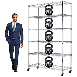 6 Tier Wire Shelving Unit Metal Storage Shelves w/Wheels, 350 Capacity Per Shelf, Heavy Duty Steel Garage Shelf, 48" L X 18" W X 82" H Pantry Kitchen Closet Racks
