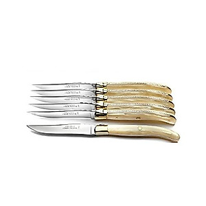 Laguiole Excellence boxed set of 6 natural Nacrine handle knives