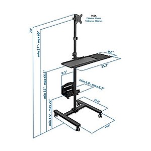 Mount-It! Rolling Computer Cart, Mobile Workstation with Tray Monitor Mount and CPU Holder, Height Adjustable and Mobile Stand for Office and Industrial Use