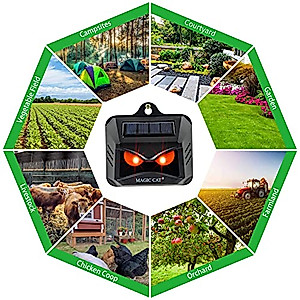 MAGIC CAT Solar Nocturnal Animal Repeller, Wild Animal Predator Deterrent with Red LED Lights, Waterproof Skunk, Deer, Coyote, Fox, Raccoon Animal Repellent for Garden Yard Farm Chicken Coop (4 Pack)
