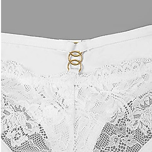 Banamic Womens Panties Thong Lace G-String T-Back Panties Strappy Panties Sexy White