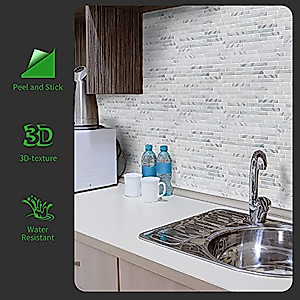 LONGKING 10-Sheet Self-Adhesive Peel and Stick Backsplash for Kitchen, Vinyl Decorative Tiles (Light Gray)