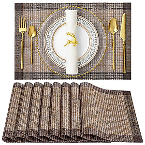 SENDAY Placemats, Set of 8 Heat-Resistant Placemats Stain Resistant Anti-Skid Placemats for Kitchen Table, Washable Durable PVC Table Mats Woven Vinyl Placemats