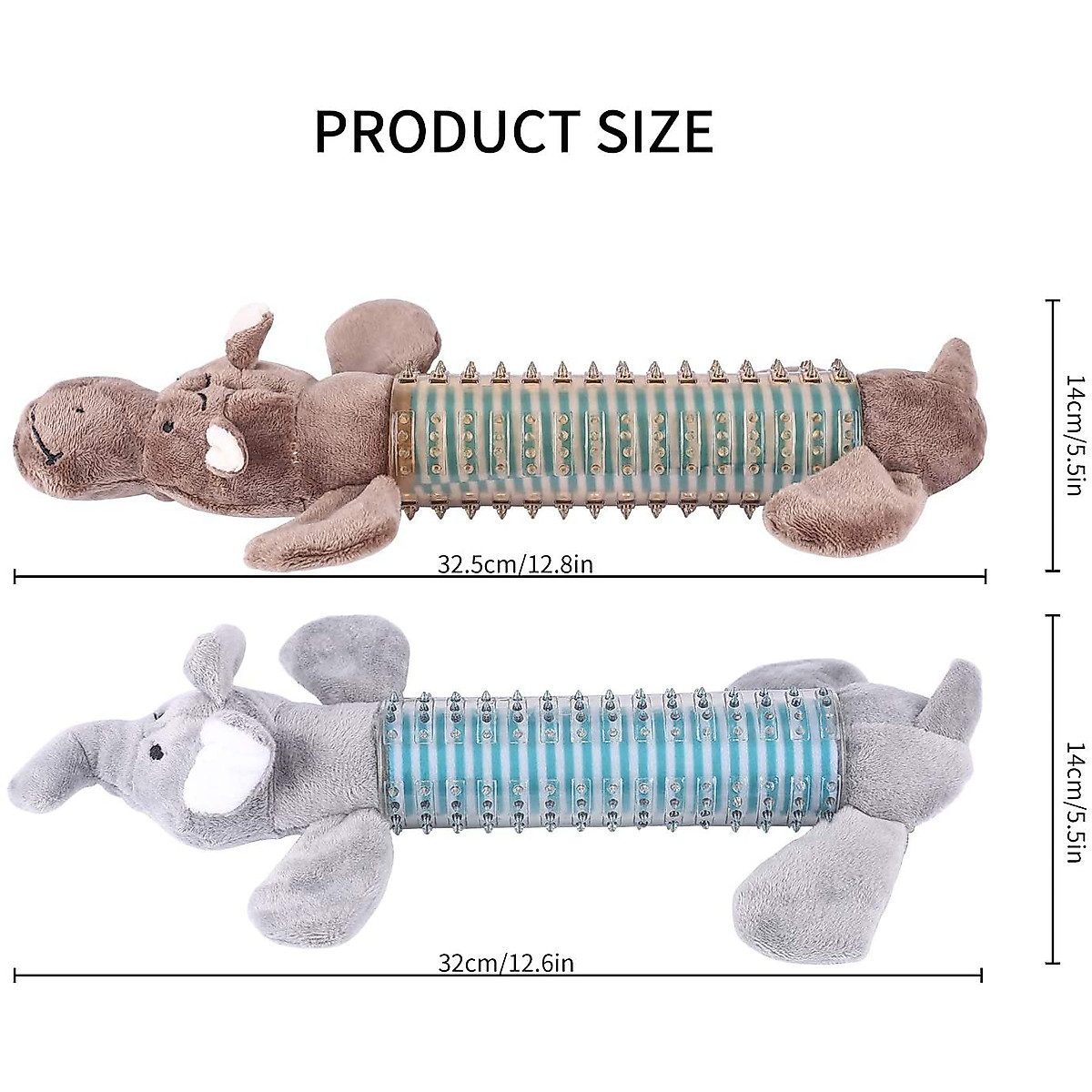 CCDAY Plush Squeaky Dog Chew Toys 3 Packs, Indestructible Tough Durable Dog Toothbrush Toys for Small and Medium Dogs Natural Material Dental Care Puppy Toys (Brown& Gray)