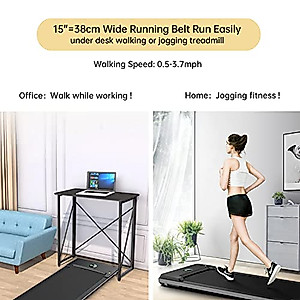 RHYTHM FUN Treadmill for Under Desk for Walking, Compact Portable Mini Treadmill for Small Spaces Installation-Free Quiet Jogging Treadmill with Smart Remote and Workout App for Home Office Apartment