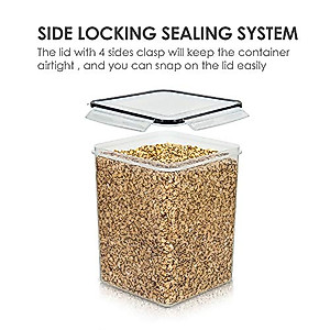 Large Food Storage Containers 5.2L / 176oz, Vtopmart 4 Pieces BPA Free Plastic Airtight Food Storage Canisters for Flour, Sugar, Baking Supplies, with 4 Measuring Cups and 24 Labels, Black