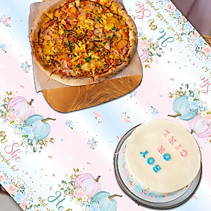 3Pcs Fall Tablecloth Decoration - He or She Gender Reveal Tablecloth Fall Floral Pumpkin Disposable Table Cover Fall Theme Baby Shower Party Supplies for Birthday,Thanksgiving Party Decoration