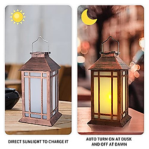 11" Solar Lantern Outdoor Garden Hanging Lanterns Waterproof LED Vintage Flickering Flame Lanterns for Patio, Table, Party.