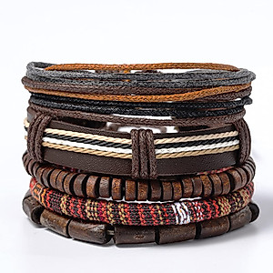 SONNYX 24 PCS Braided Leather Bracelet for Men Women Cool Woven Wrist Cuff Bracelets Hemp Cords Wooden Beads Ethnic Tribal Handmade Wrap Adjustable Wristband Bracelets