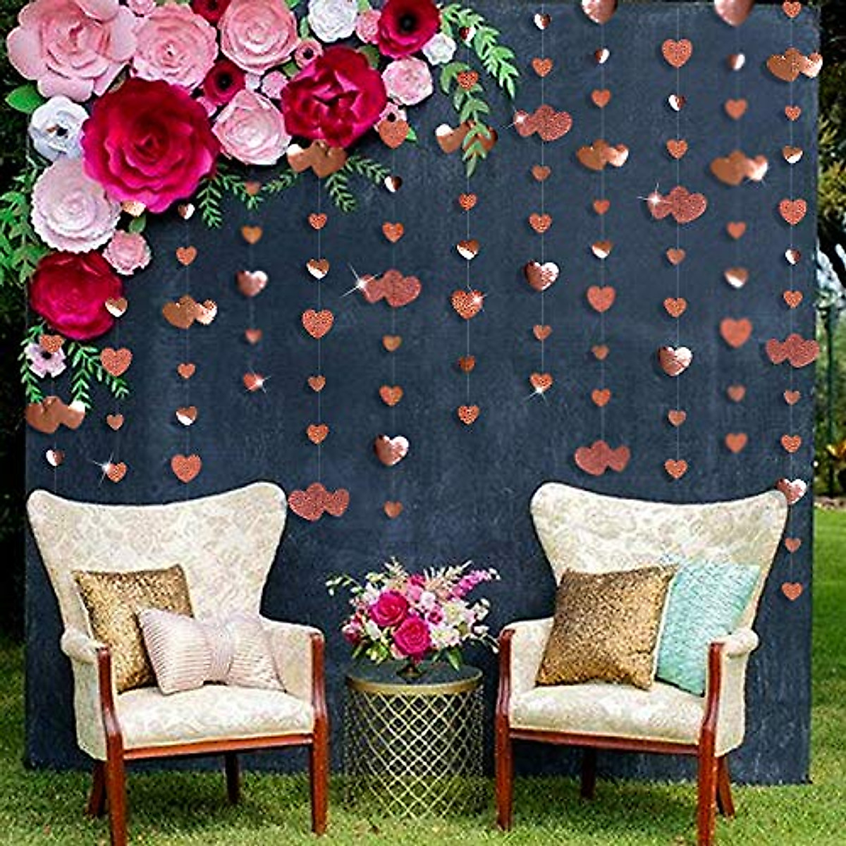 52 Ft Rose Gold Heart Garland Hanging Paper Love Heart Streamer Banner for Anniversary Mothers Day Valentines Day Bachelorette Engagement Wedding Bridal Shower Birthday Party Decorations Supplies