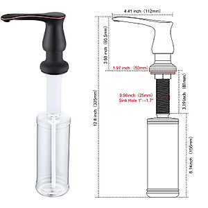 GAGALIFE Kitchen Sink Soap Dispenser Oil Rubbed Bronze, Built in Soap Dispenser with 13 OZ Bottle, Refill from The Top, Liquid Dispenser for Kitchen Sink