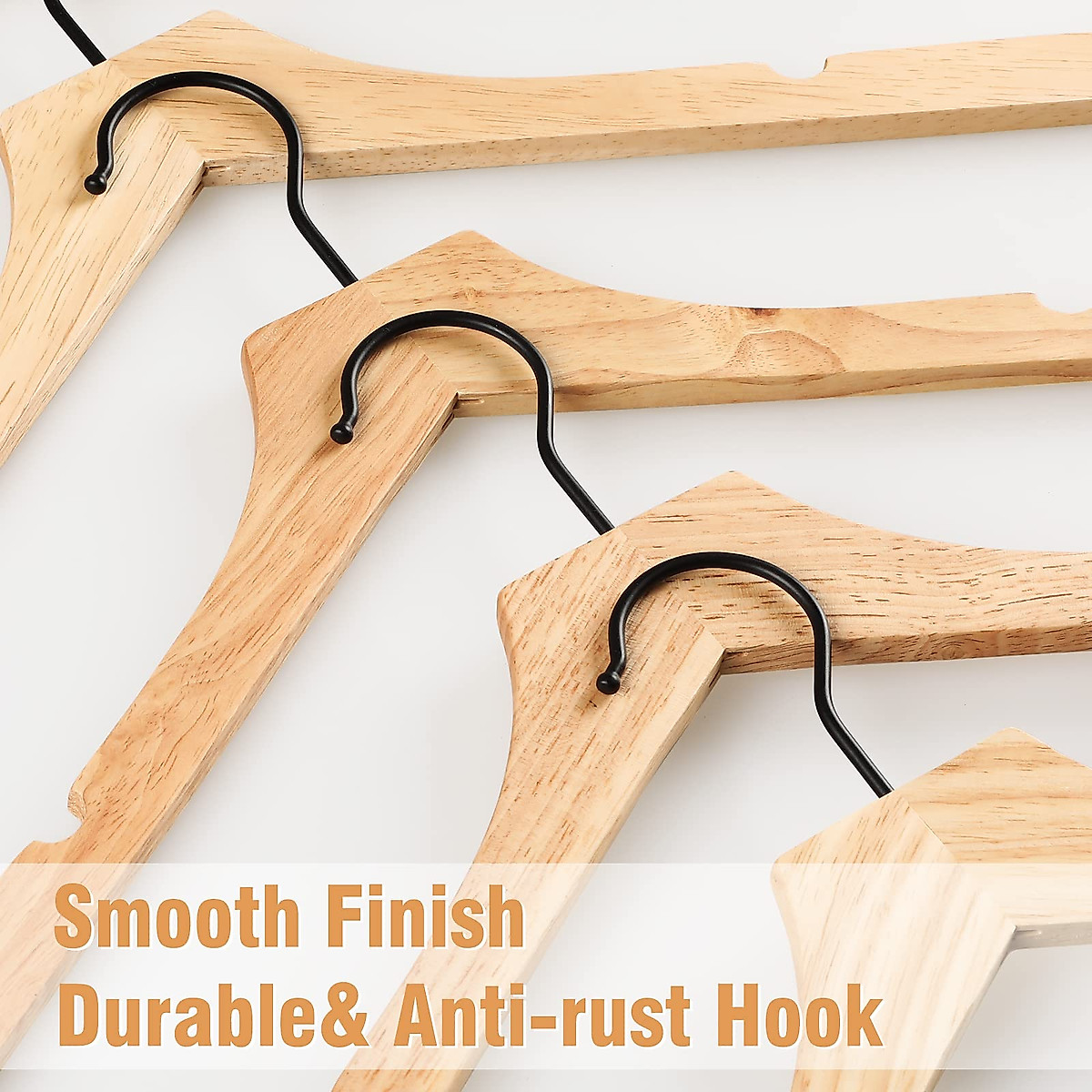 TOPIA HANGER Rubber Wood Hangers, Wooden Clothes Hangers with Rotatable Black Hook and Smooth Cut Nothces, Set of 12 Durable and Slim Hangers for Coats, Suits, Jackets, Sweaters, Dresses - CTS01N