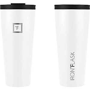 IRON °FLASK Classic Tumbler 2.0-2 Lids, Vacuum Insulated Stainless Steel Bottle, Modern Double Walled, Drinking cup, Simple Thermo Travel Mug, Hydro Water Metal Canteen - Winter White, 32 Oz
