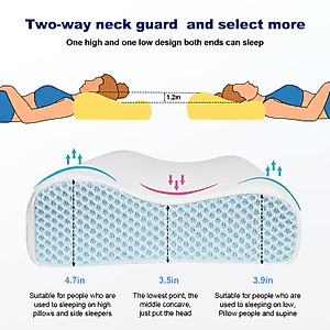 Neck Pillow Memory Foam, Neck/Shoulder Pain Relief, with Replacement Pillowcase【Cooling Ice Silk&Cotton】 Cervical Sleeping Pillow Neck Contour Support Bed Pillow for Side Back Stomach Sleeper
