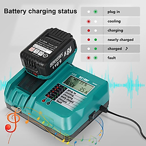 YongerTool BL1860 18V 6.0Ah Battery and Charger for Makita,New Version DC18RC Charger with LCD Display Cooling Fan Compatible with LXT Li-ion Battery BL1850 BL1840 BL1830 BL1820 BL1815