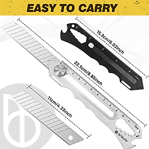 BIBURY 2 Pack Mutipurpose Utility Knife, 8-In-1 Stainless Steel Retractable Box Cutter with 10PCS replaceable Blades (18mm Wide), Multi-functional Utility Knife with Safety Lock for Office,Home,School