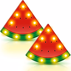 2 Pieces Watermelon Marquee Light LED Watermelon Night Lights Battery Operated Table Fun Lamp Sign Wall Watermelon Decor Decorations for Baby Kids Children Girl Bar Bedroom Nursery, Red Watermelon
