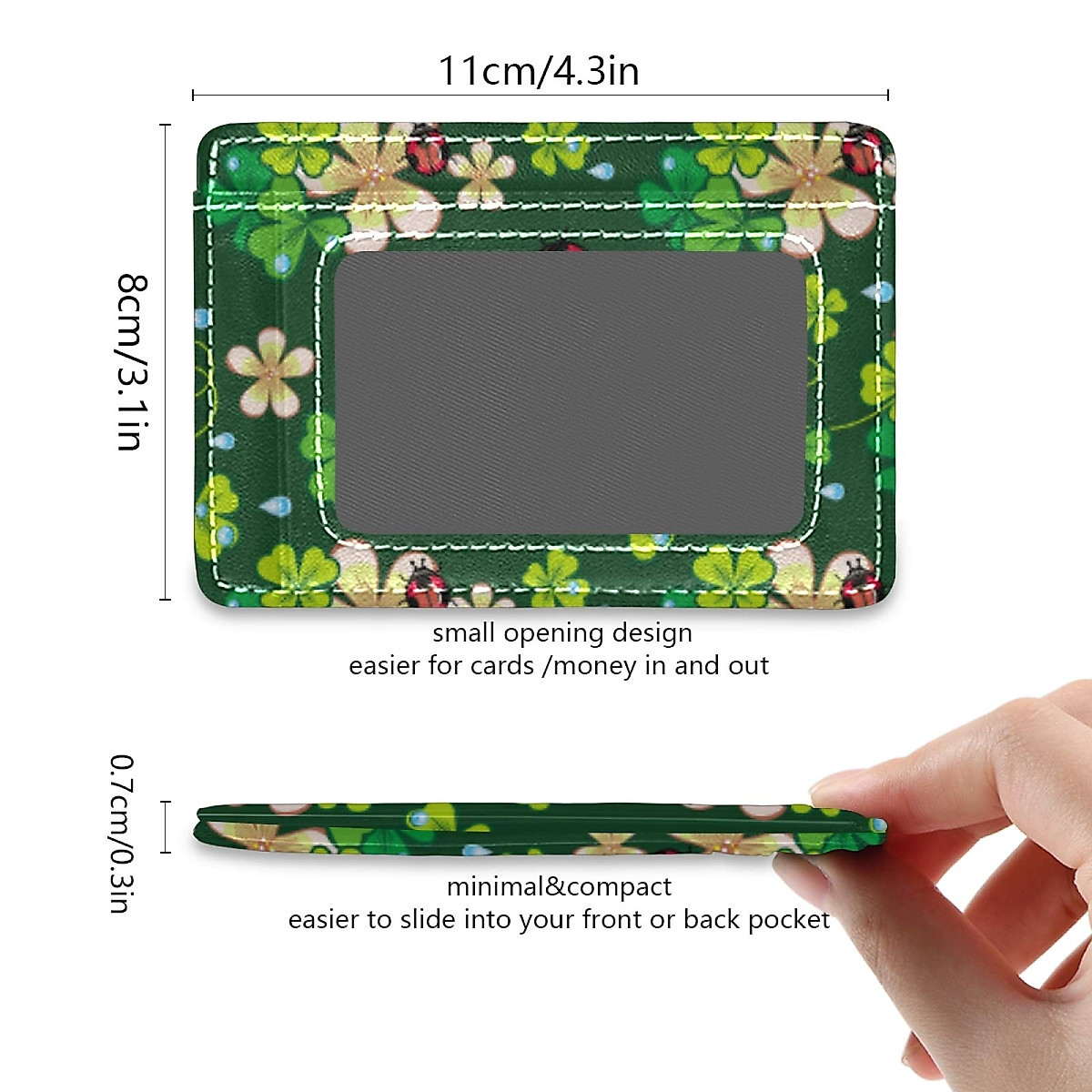 Linomo Thin leather Card Holder and Money Clip Green St Patrick's Day Shamrock Wallet RFID Blocking for Men & Women