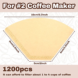 1200 Pcs #2 Cone Coffee Filters Paper Coffee Filter Unbleached Coffee Filters Disposable Pour Over Coffee Filters for Coffer Maker Pour Drip