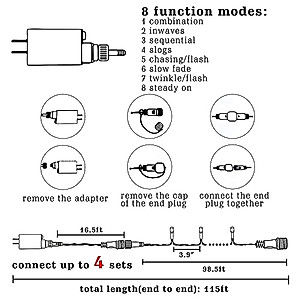 Dazzle Bright 300 LED Christmas String Lights, 100 FT Connectable Waterproof String Lights Green Wire with 8 Modes, Christmas Decorations for Indoor Outdoor Xmas Party Yard Garden (Warm White)