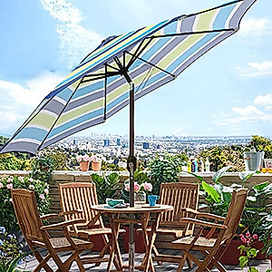Blissun 9' Outdoor Aluminum Patio Umbrella, Striped Patio Umbrella, Market Striped Umbrella with Push Button Tilt and Crank (Blue and Green)