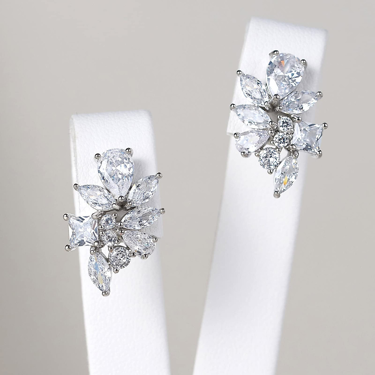 SWEETV Cluster Bridal Wedding Earrings for Brides Bridesmaid, Marquise Cubic Zirconia Rhinestone Stud Earrings for Women, Prom (Silver-Style2)