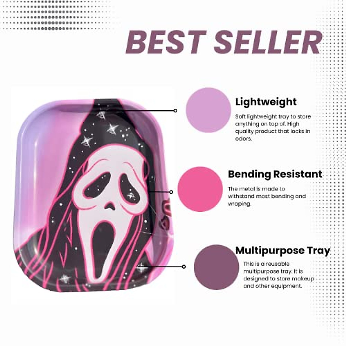 Pink Cartoon Premium Small Rolling Tray 7" x 5", Trendy Gifts, Aesthetic Metal Tray, Storage Decorative Tray