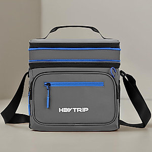 HEYTRIP Expandable Insulated Lunch Box 24 Can Double Deck Cooler Bags Leakproof Lunch Bag for Man Large Lunch Cooler for Camping Travel Picnic(Grey)