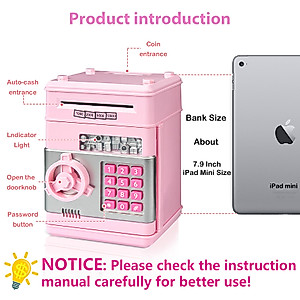 Kids Piggy Bank for Girls - Toys for 5 6 7 8 9 10 Year Old Girl Birthday Gifts - Electronic Piggy Bank ATM Machine Money Safe for Kids Toys Age 6-8-10