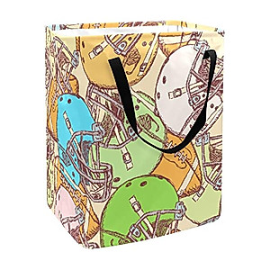 Sketch Helmet and American Football Print Collapsible Laundry Hamper, 60L Waterproof Laundry Baskets Washing Bin Clothes Toys Storage for Dorm Bathroom Bedroom