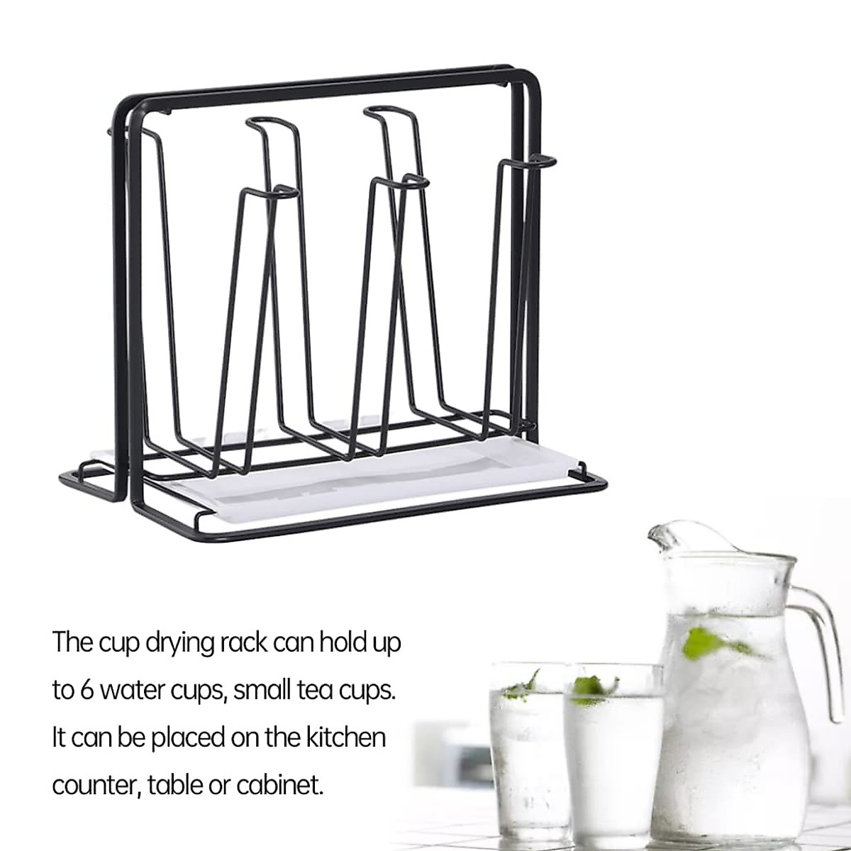 Cup Drying Rack, Glass Bottle Mug Cup Holder Metal Dish Drainer Drying Rack Mugs Storage Rack Countertop Drainer Coffee Bottles Stand with Drip Tray for 6 Cups