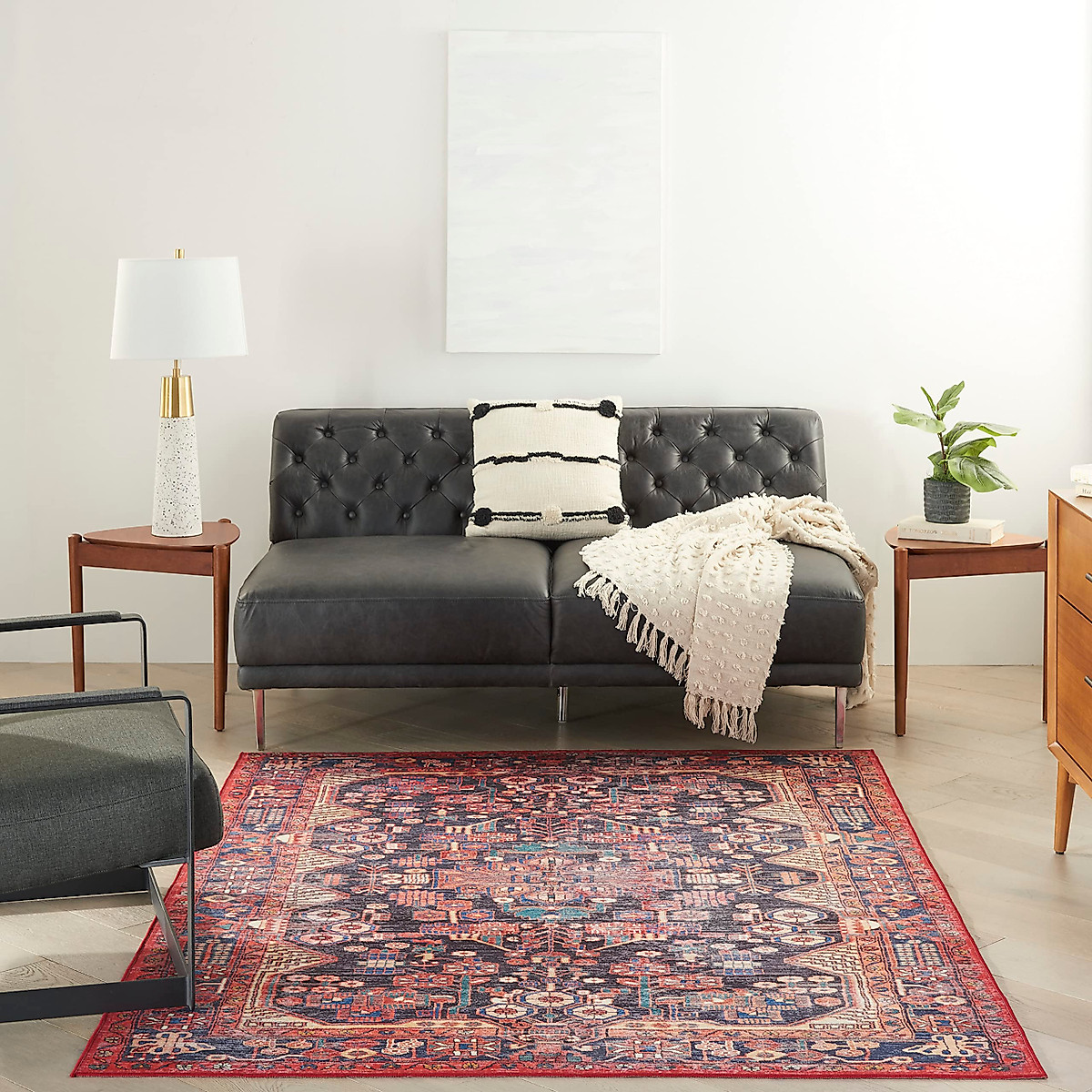 Nourison Fulton Traditional Red 5' x 7' Area Rug, Easy-Cleaning, Non Shedding, Bed Room, Living Room, Dining Room, Kitchen (5x7)