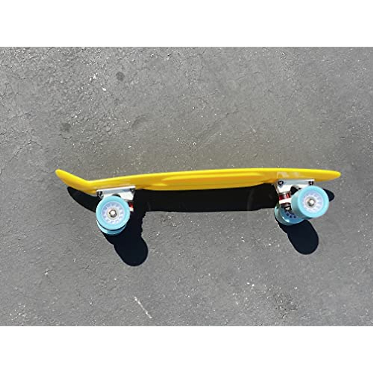 Yellow Skateboard with Blue Wheels Cruiser Board 22" Complete Board for Adult and Beginners AZM