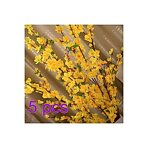 Londegeri 5 Yellow Pink Peach Blossom Artificial Flowers Fake Flower Simulation Flower Table Decoration Accessories Party Beach Theme Decorations Home Hotel Office Wedding Party Garden Decor