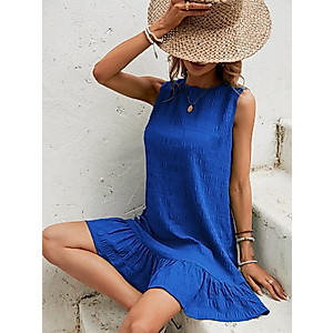 SOLY HUX Women's Ruffle Hem Sleeveless Tank Dress Round Neck Casual Smock Summer Mini Dresses