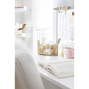 BLU MONACO Beautiful Gold Desk Organizer - Made of Metal with Gold Finish - Gold Desk Accessories - Storage for Paper and Office Supplies - Desk Organizer Gold - Storage for Home or Office