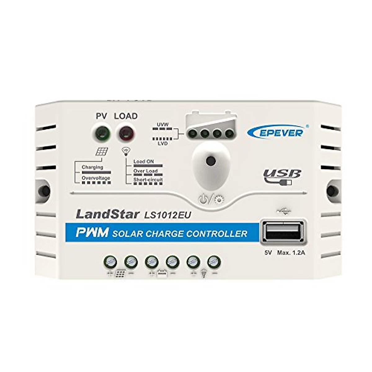 EPEVER Solar Charge Controller 10A 12V LS1012EU with USB Port 5V/1.2A Output PWM Regulator LED Indicator for Off Grid Solar Panel Battery Charging System (LS1012EU)