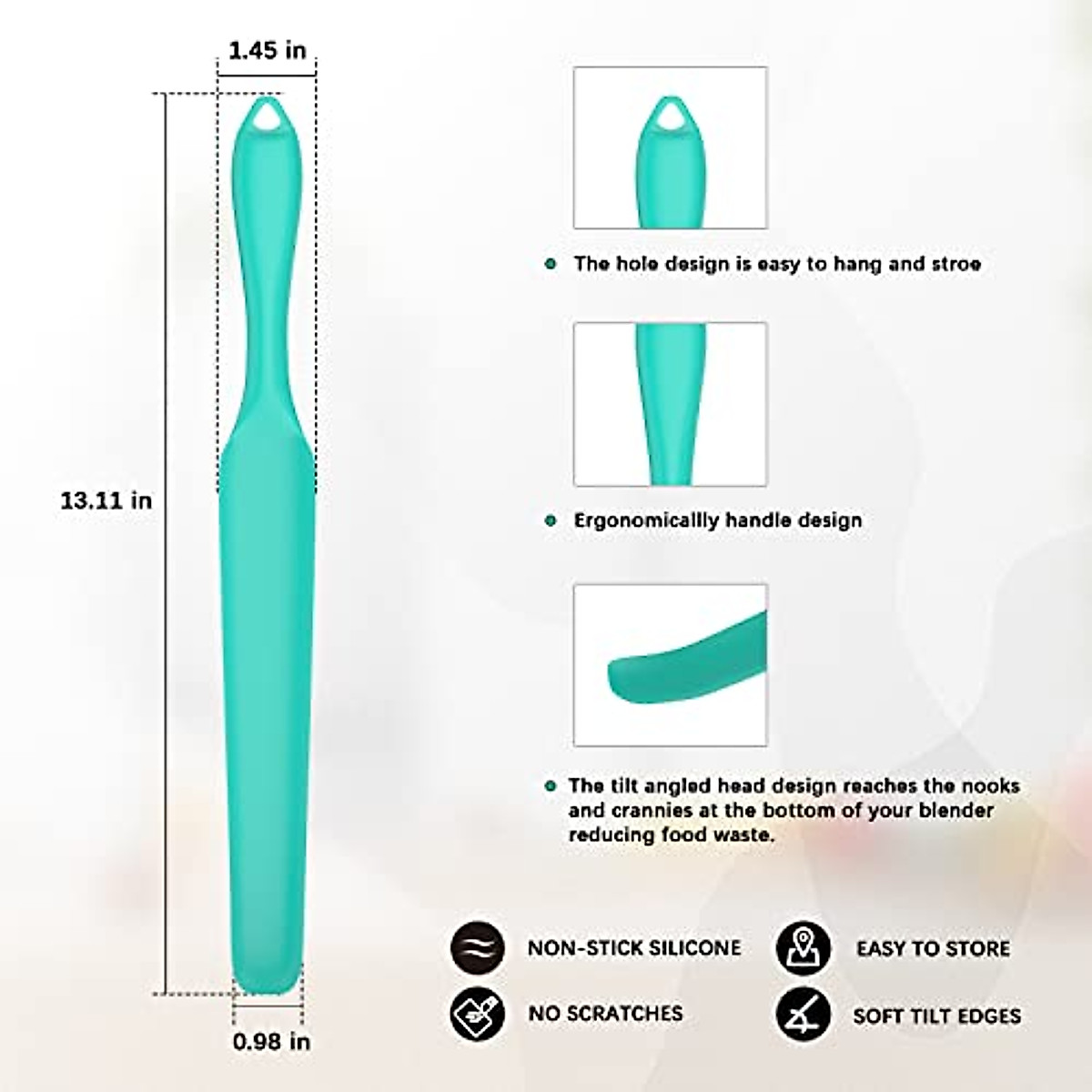 Silicone Blender Spatula for Vitamix - Blade Scraper Easy to Reach Under Blender Blades and Edges, Silicone Rubber Grip with Hanging Holes Reusable (Cyan)