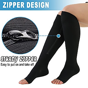 Bacophy 2 Pairs Zipper Compression Calf Socks 15-20 mmHg Open Toe Women Men
