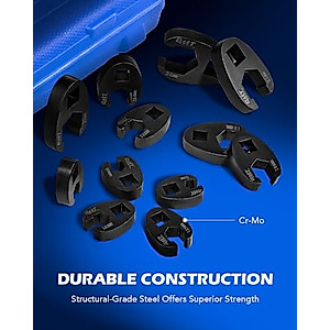 Orion Motor Tech Crowfoot Wrench Set for 8 to 24 mm Flare Nuts, Crowfoot Flare Nut Tool Kit, 15 Piece Large & Small Metric Wrench Set for 3/8" and 1/2" Drives Ratchets Extenders for Nut Removal