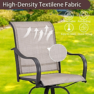 ARTLOFT 3 Piece Patio Bar Set Outdoor High Top Table and Chairs 360° Swivel Chairs Tall Patio Table with Tempered Glass Top Outdoor Bistro Furniture for Porch, Yard, Garden, Balcony, Deck (Grey)