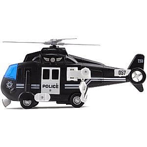 WolVolk Police Helicopter - Solid Built Push & Go Chopper Toy with Lights & Sounds - Aids Hand-Eye Coordination for Kids Boys & Girls (Black)