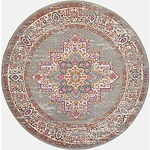 Nourison Passion Grey 8' x Round Area -Rug, Boho, Traditional, Easy -Cleaning, Non Shedding, Bed Room, Living Room, Hallway, (8' Round)
