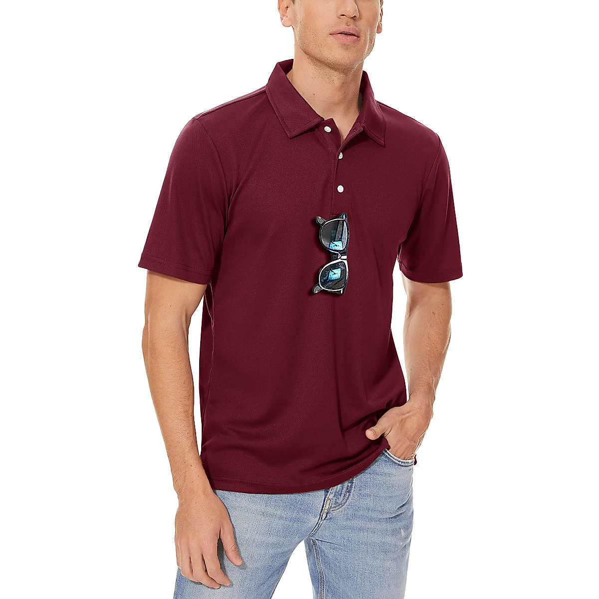 MAGCOMSEN Short Sleeve Polo Shirts for Men Quick Dry Polo Shirt Golf Polo Shirts Work Shirts Athletic Fall Shirts Golf Shirts Wine