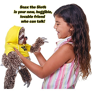 SNAX The Sloth Official 2023 Version, Talking Plush Sloth Toy for Kids, Cuddly Sloth Stuffed Animal That Talks Back Slowly for Boys and Girls, Moving Eyes & Mouth, with Book + Red Shirt