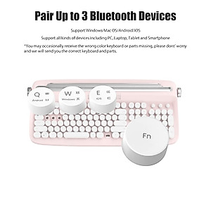 TISHLED Typewriter Keyboard Wireless Bluetooth 5.0 Retro Aesthetic Cute Kawaii Round Keycaps 106-Key with Num Pad Clicky Mechanical Feeling with Pad/Phone Holder for Windows/Mac OS/Android/iOS (Pink)