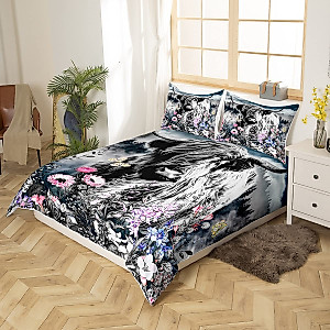 Erosebridal Highland Cow Flower Comforter Cover King Size Bull Cattle Bedding Set Western Funny Animal Duvet Cover Wildlife Farmhouse Cow Bed Set Arrow Folk Style Retro Print Bedroom Decor