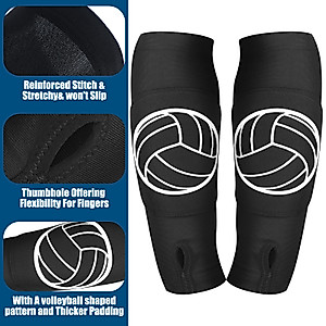 Sosation 3 Set Volleyball Arm Sleeves and Knee Pads for Kids Soft Forearm Sleeves with Protection Pad Thumbhole Volleyball Accessories for Training Youth Girls Boys 5-8 Years Old (Black, Blue, White)